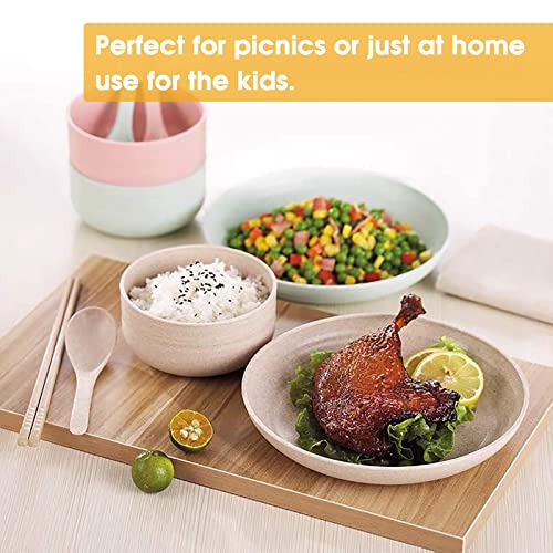 DeeCoo Wheat Straw Dinnerware Sets of 4 (24pcs), Unbreakable and Lightweight Serving Bowls, Cups, Plates, Chopsticks, Forks, Spoons Set, Microwave & Dishwasher Safe Dish Bowl for Kids or Picnics