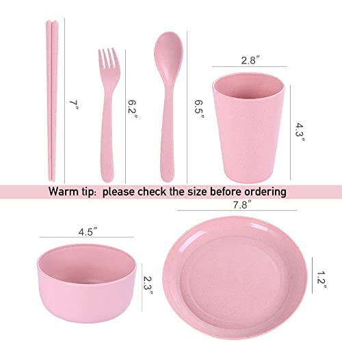 DeeCoo Wheat Straw Dinnerware Sets of 4 (24pcs), Unbreakable and Lightweight Serving Bowls, Cups, Plates, Chopsticks, Forks, Spoons Set, Microwave & Dishwasher Safe Dish Bowl for Kids or Picnics