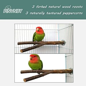 PINVNBY Natural Bird Wood Perch Parakeet Standing Toy Sticks Parrot Paw Grinding Branches Cockatiels Cage Chewable Accessories for Conures Macaws Finches 6 Pack