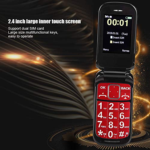 Cell Phone,2.4in Full Voice-Assistance Touch Screen Flip Mobile Phone for The Elderly,Radio,Alarm,Recording,Calendar,Flashlight,Support Dual SIM Card,Long Standby(US)