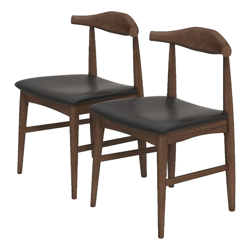 Pemberly Row Mid Century Modern Silas Upholstered Black Pu Leather Dining Chairs for Dining Room/Kitchen with Walnut Finish (Set of 2)