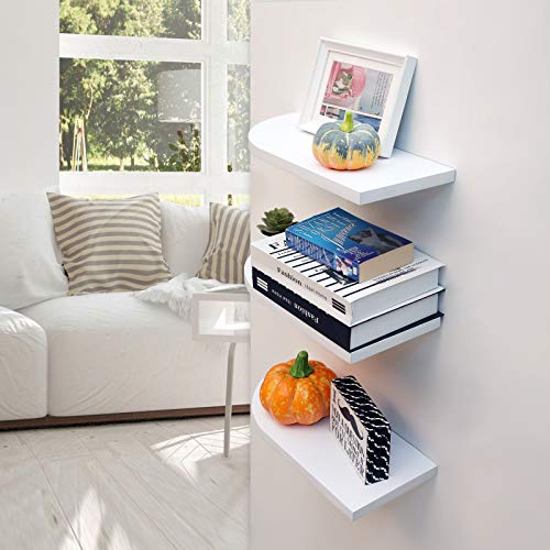 WELLAND Floating Corner Shelves Wall Mounted Display Shelf Set of 3 for Bathroom, Bedroom, Living Room, Kitchen, Office and More