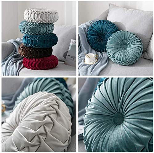 Elero Round Throw Pillow Velvet Home Decoration Pleated Cushion for Couch Chair Bed Car Orange