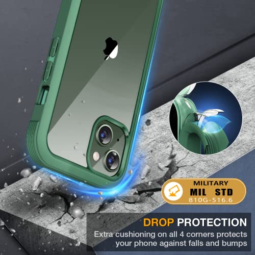 Miracase Compatible with iPhone 13 case 6.1 inch, 2023 New Full-Body Glass Clear Case Bumper Case with Built-in 9H Tempered Glass Screen Protector for iPhone 13, Acacia Green