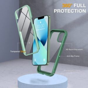 Miracase Compatible with iPhone 13 case 6.1 inch, 2023 New Full-Body Glass Clear Case Bumper Case with Built-in 9H Tempered Glass Screen Protector for iPhone 13, Acacia Green