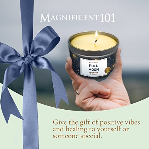 MAGNIFICENT 101 Full Moon Aromatherapy Candle - Sage Frankincense Sandalwood Rose Cedar Scented Natural Soybean Wax Tin Candle