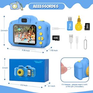 Desuccus Kids Camera Toddler Toys Christmas Birthday Gifts for Boys and Girls Kids Toys 3-9 Year Old HD Video Digital Video Camera for Toddler 5 Puzzle Games with 32GB SD Card (Blue)