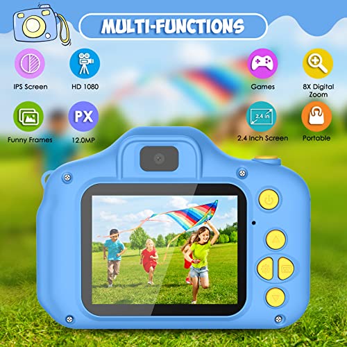 Desuccus Kids Camera Toddler Toys Christmas Birthday Gifts for Boys and Girls Kids Toys 3-9 Year Old HD Video Digital Video Camera for Toddler 5 Puzzle Games with 32GB SD Card (Blue)