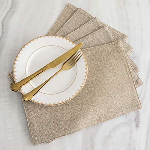 Home Brilliant Burlap Linen Placemats Set of 6 Heat Resistant Dining Table Place Mats Washable Kitchen Table Mats, 13x19 inch, Light Linen