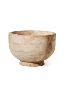 serene spaces living 11" paulownia wood round bowl, handmade wooden decorative bowl fruit basket for décor, parties, wedding centerpiece, floral arrangements, 7" tall and 11" diameter