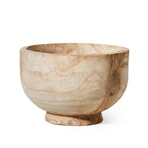 Serene Spaces Living 11" Paulownia Wood Round Bowl, Handmade Wooden Decorative Bowl Fruit Basket for Décor, Parties, Wedding Centerpiece, Floral Arrangements, 7" Tall and 11" Diameter