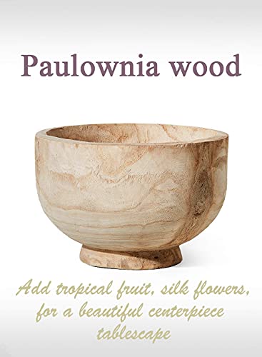 Serene Spaces Living 11" Paulownia Wood Round Bowl, Handmade Wooden Decorative Bowl Fruit Basket for Décor, Parties, Wedding Centerpiece, Floral Arrangements, 7" Tall and 11" Diameter