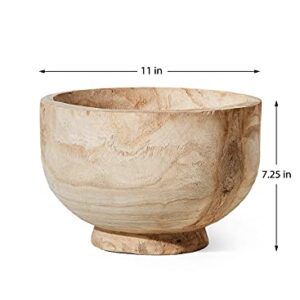 Serene Spaces Living 11" Paulownia Wood Round Bowl, Handmade Wooden Decorative Bowl Fruit Basket for Décor, Parties, Wedding Centerpiece, Floral Arrangements, 7" Tall and 11" Diameter