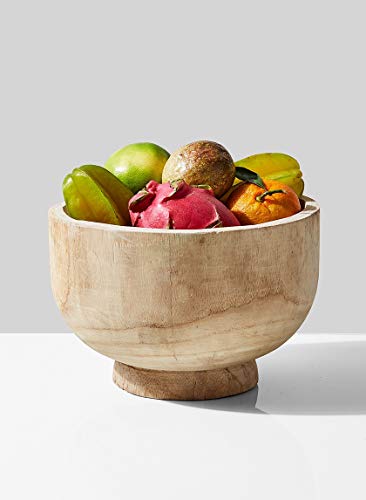 Serene Spaces Living 11" Paulownia Wood Round Bowl, Handmade Wooden Decorative Bowl Fruit Basket for Décor, Parties, Wedding Centerpiece, Floral Arrangements, 7" Tall and 11" Diameter