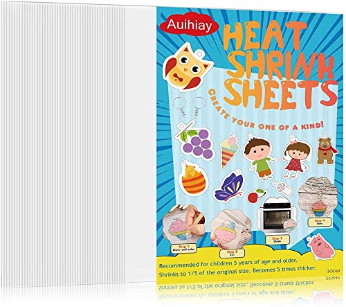 Auihiay 50 Sheets Heat Shrink Plastic Sheet, Sanded Shrink Films Papers, Shrink Plastic Sheets for Mothers Day Kids Creative Craft, 7.9 x 5.7 inch / 20 x 14.5 cm