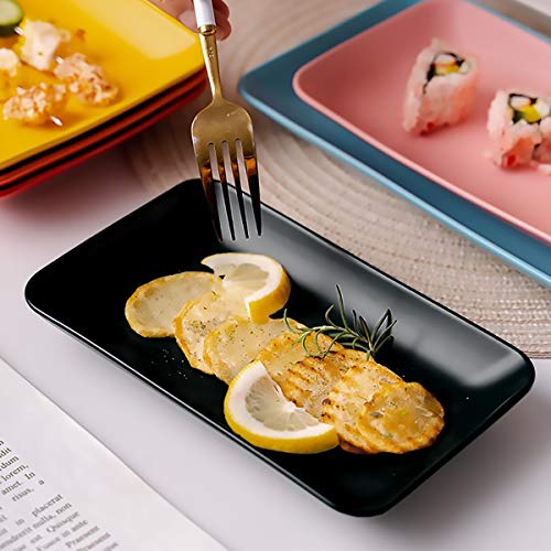 AQUIVER 10" Ceramic Platters - Party Porcelain Matte Rectangular Serving Plates - for Appetizer Plates, Party, Sushi, Entertaining Guests, Set of 3 (Black)