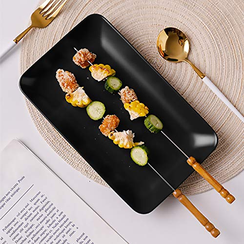 AQUIVER 10" Ceramic Platters - Party Porcelain Matte Rectangular Serving Plates - for Appetizer Plates, Party, Sushi, Entertaining Guests, Set of 3 (Black)