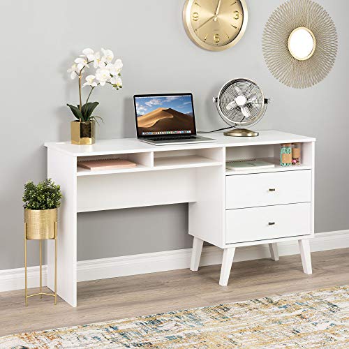 Prepac Milo Desk with Side Storage and 2 Drawers, 55", White