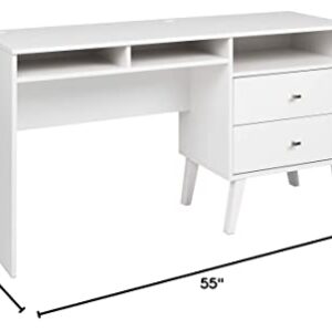 Prepac Milo Desk with Side Storage and 2 Drawers, 55", White