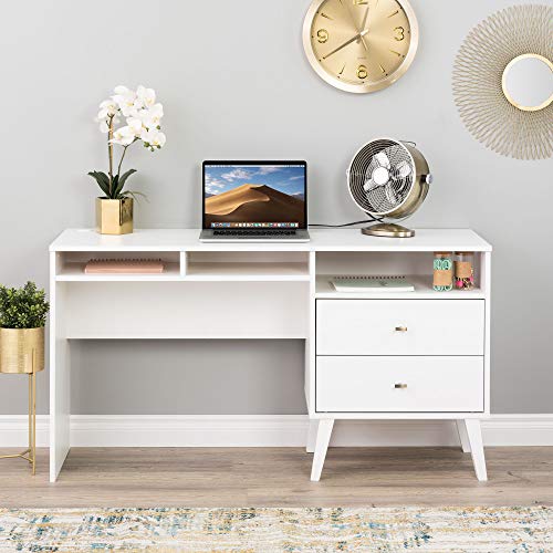 Prepac Milo Desk with Side Storage and 2 Drawers, 55", White