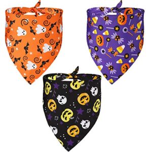 weewooday 3 pieces halloween dog bandanas reversible dog scarf washable triangle pet bibs soft pet neckerchief including pumpkin ghost candy bat pattern