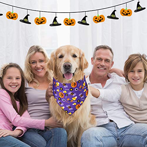 Weewooday 3 Pieces Halloween Dog Bandanas Reversible Dog Scarf Washable Triangle Pet Bibs Soft Pet Neckerchief Including Pumpkin Ghost Candy Bat Pattern