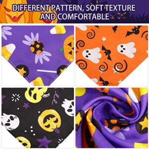 Weewooday 3 Pieces Halloween Dog Bandanas Reversible Dog Scarf Washable Triangle Pet Bibs Soft Pet Neckerchief Including Pumpkin Ghost Candy Bat Pattern