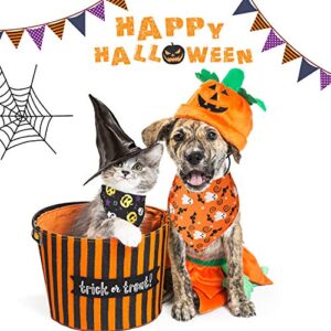 Weewooday 3 Pieces Halloween Dog Bandanas Reversible Dog Scarf Washable Triangle Pet Bibs Soft Pet Neckerchief Including Pumpkin Ghost Candy Bat Pattern