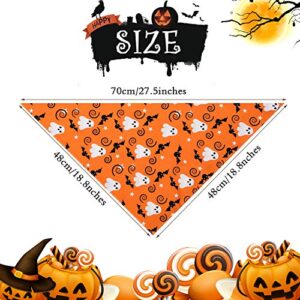 Weewooday 3 Pieces Halloween Dog Bandanas Reversible Dog Scarf Washable Triangle Pet Bibs Soft Pet Neckerchief Including Pumpkin Ghost Candy Bat Pattern