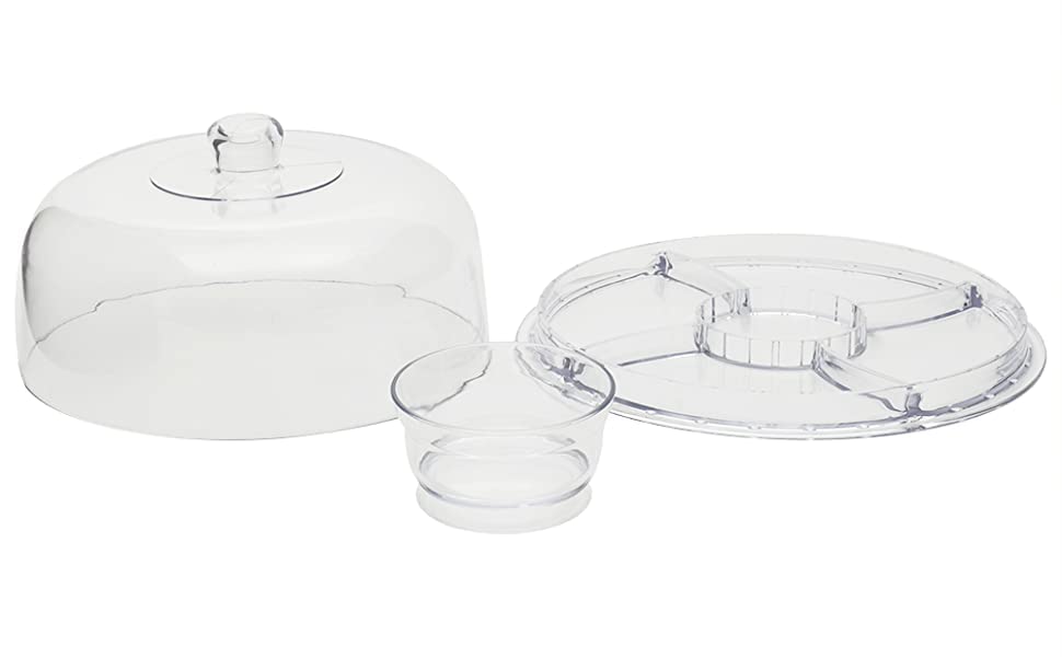 Extra Large (12") 6 in 1 Acrylic Cake Stand with Dome Lid Multifunctional Serving Platter and Cake Plate, Salad Bowl/Veggie Platter/Punch Bowl/Desert Platter/Chips & Dip - BPA Free