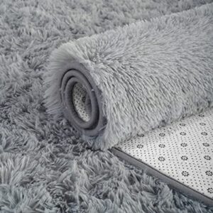 ISEAU Oval Fluffy Rug Carpets, Modern Plush Shaggy Area Rug for Kids Bedroom Extra Comfy Cute Nursery Rug Bedside Rug for Boys Girls Room Home Decor Mats, 2.6 x 5.3ft, Grey