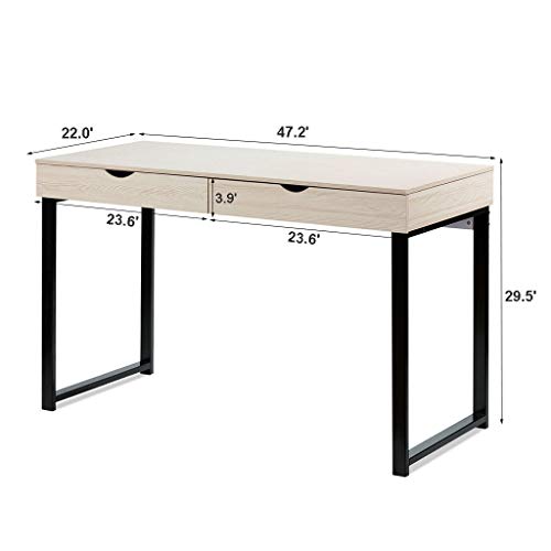 Nihewoo Modern Simple Style Computer Desk Home Desktop Desk Home Office Desk Students Desk with Double Drawers White