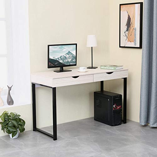 Nihewoo Modern Simple Style Computer Desk Home Desktop Desk Home Office Desk Students Desk with Double Drawers White