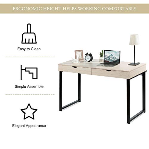 Nihewoo Modern Simple Style Computer Desk Home Desktop Desk Home Office Desk Students Desk with Double Drawers White