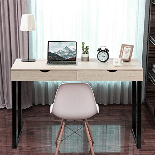 Nihewoo Modern Simple Style Computer Desk Home Desktop Desk Home Office Desk Students Desk with Double Drawers White