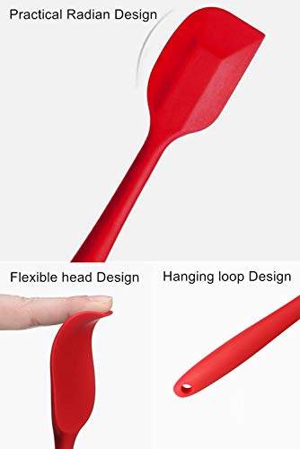 JIANYI Silicone Spatula, One Piece Design Flexible Scraper, Nonstick Small Rubber Kitchen Utensils for Cooking, Baking and Mixing - Red