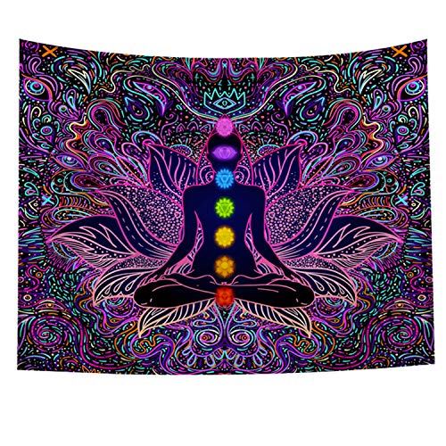 Seven Chakra Tapestry - Bohemian Mandala Yoga Meditation Wall Hanging Boho Studio Room Decoration Spiritual Gift Art Home Bedroom Decor Living Room Divider Door Curtain Balcony Sheer W59.1"×H51.2"