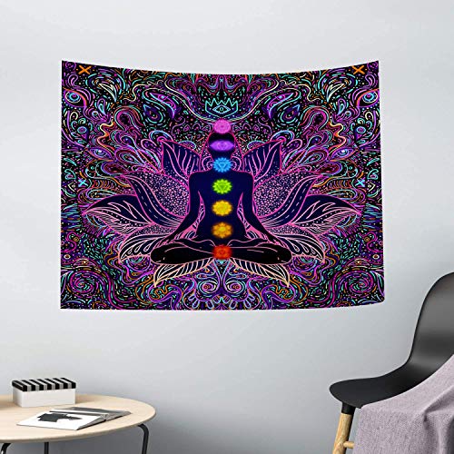 Seven Chakra Tapestry - Bohemian Mandala Yoga Meditation Wall Hanging Boho Studio Room Decoration Spiritual Gift Art Home Bedroom Decor Living Room Divider Door Curtain Balcony Sheer W59.1"×H51.2"