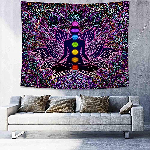 Seven Chakra Tapestry - Bohemian Mandala Yoga Meditation Wall Hanging Boho Studio Room Decoration Spiritual Gift Art Home Bedroom Decor Living Room Divider Door Curtain Balcony Sheer W59.1"×H51.2"