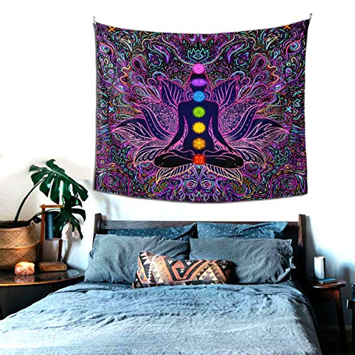 Seven Chakra Tapestry - Bohemian Mandala Yoga Meditation Wall Hanging Boho Studio Room Decoration Spiritual Gift Art Home Bedroom Decor Living Room Divider Door Curtain Balcony Sheer W59.1"×H51.2"