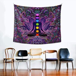 Seven Chakra Tapestry - Bohemian Mandala Yoga Meditation Wall Hanging Boho Studio Room Decoration Spiritual Gift Art Home Bedroom Decor Living Room Divider Door Curtain Balcony Sheer W59.1"×H51.2"