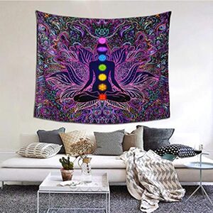 Seven Chakra Tapestry - Bohemian Mandala Yoga Meditation Wall Hanging Boho Studio Room Decoration Spiritual Gift Art Home Bedroom Decor Living Room Divider Door Curtain Balcony Sheer W59.1"×H51.2"