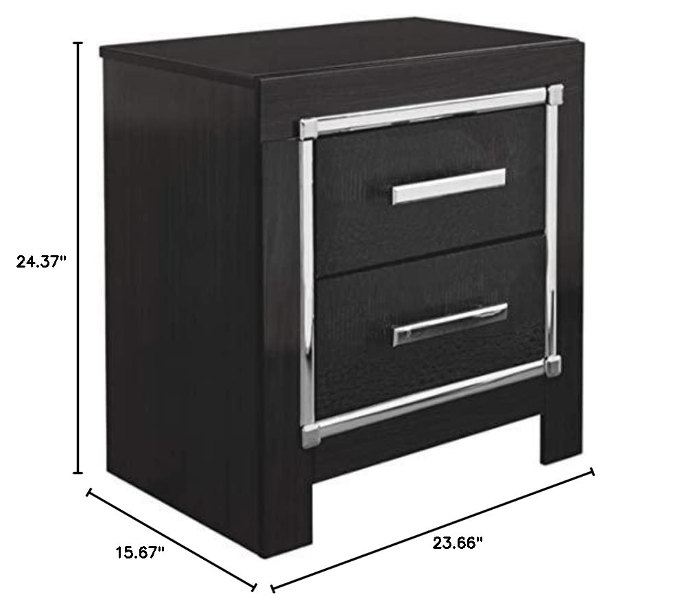 Signature Design by Ashley Kaydell Glam 2 Drawer Nightstand with Faux Alligator Panels & Chrome-Tone Accents, Black