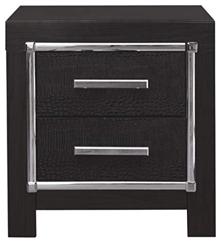 Signature Design by Ashley Kaydell Glam 2 Drawer Nightstand with Faux Alligator Panels & Chrome-Tone Accents, Black