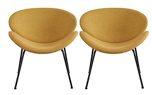 Cui Liu – Chair Set - Amura Accent Chair Set of 2 - Soft Plush Fabric Retro Designer Chairs with Matte Black Legs Mid Century Living Room Chairs (Mustard)