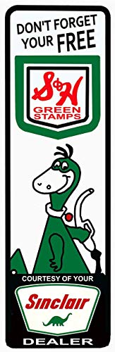 SIGNCHAT Vintage Antique Style Metal Sign Dino Sinclair Green Stamps Street Sign 40X10 cm