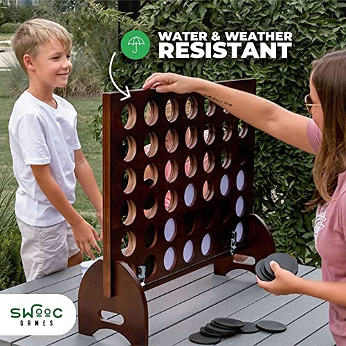 SWOOC Games - Giant Four in a Row (All Weather) Outdoor Game with Carrying Case and Noise Reducing Design - 60% Quieter - Jumbo Connect 4 Discs to Win - Oversized Yard Game for Kids, Adults, & Family