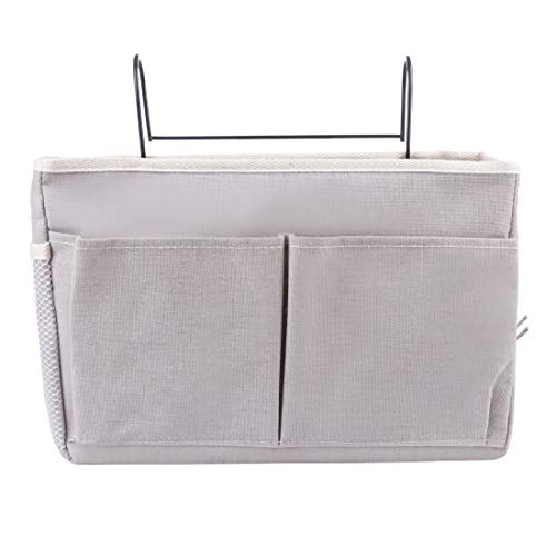 KonHaovF 2Pack Bedside Organizer Caddy Hanging with Hook, Bed Storage Pocket for Dorm Kids Room Top Bunk Bed Loft Bed, Bedside Storage for Phone Remote Control Laptop Books (Grey)