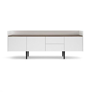 Pemberly Row Scandinavian Look 76.97" W Sideboard Cabinet, Buffet Credenza with 2 Drawer and 3 Door in White and Walnut