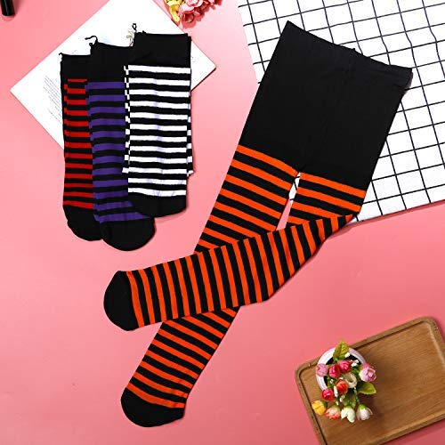 Omigga 4 Pairs Children's Tights Full Striped Tights Thigh High Cosplay Costume Socks for Girl Kids Halloween Christmas Costume Accessory Multicolored